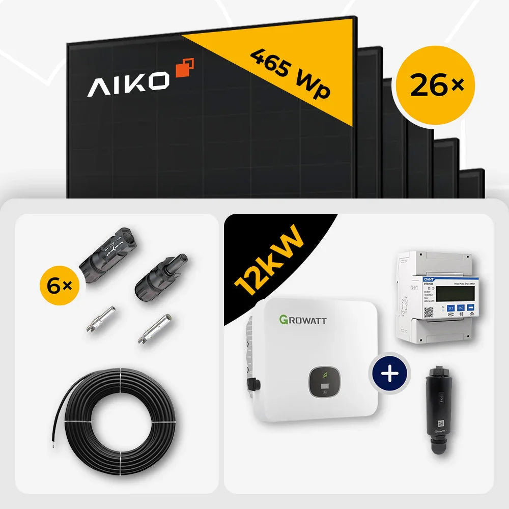 12kWp Growatt PV Komplettset mit Speicheroption | AIKO 465W – Solarmarkt24